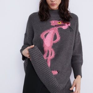 Zara | Sweaters | Zara Oversized Pink Panther Sweater | Poshmark